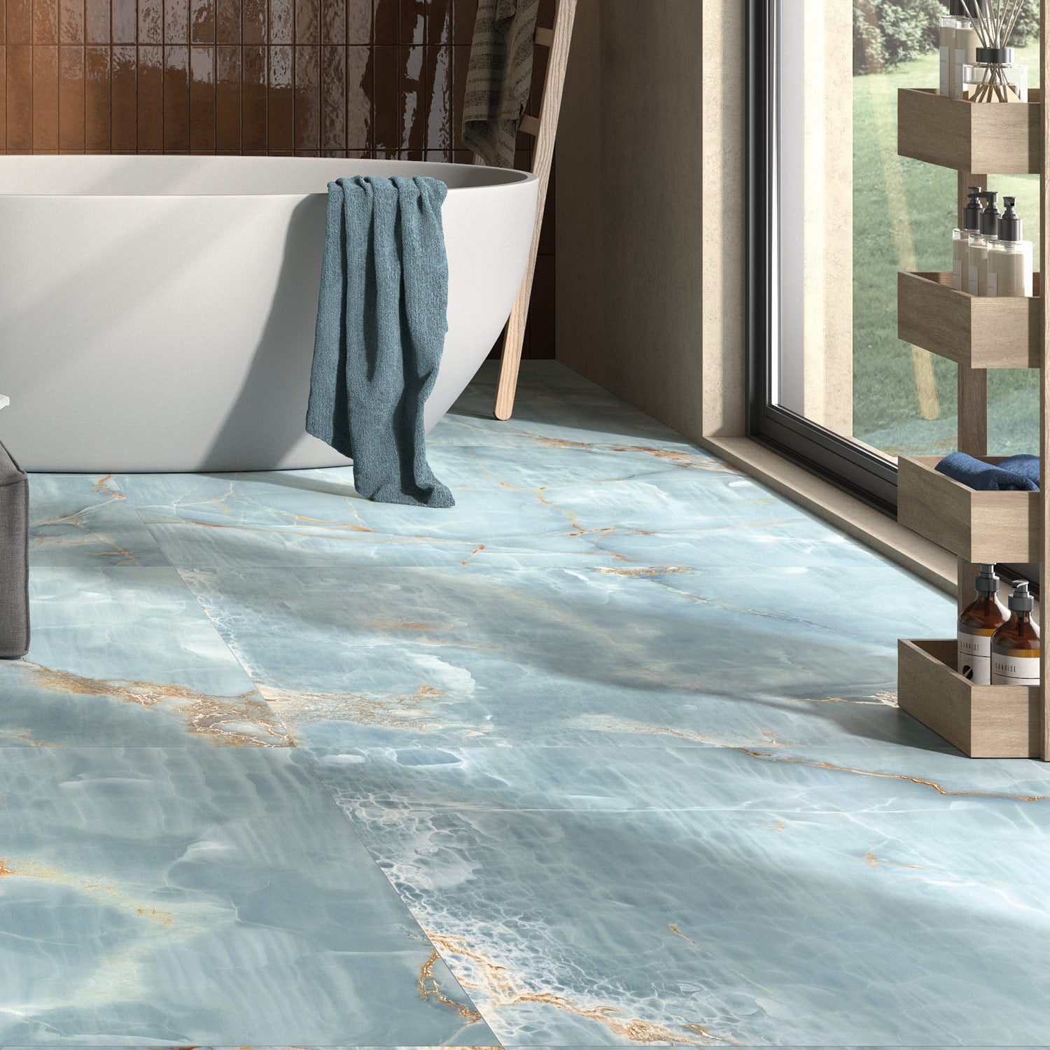 Firenze Blue Gold Polished Tile 1200 x 600mm | Tileflair